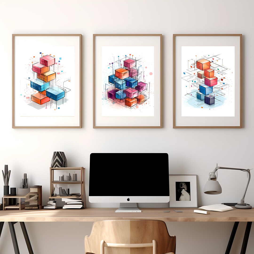 Set of 3 Colorful Data Science Art Prints | 8x10 & 12x12 Digital ...