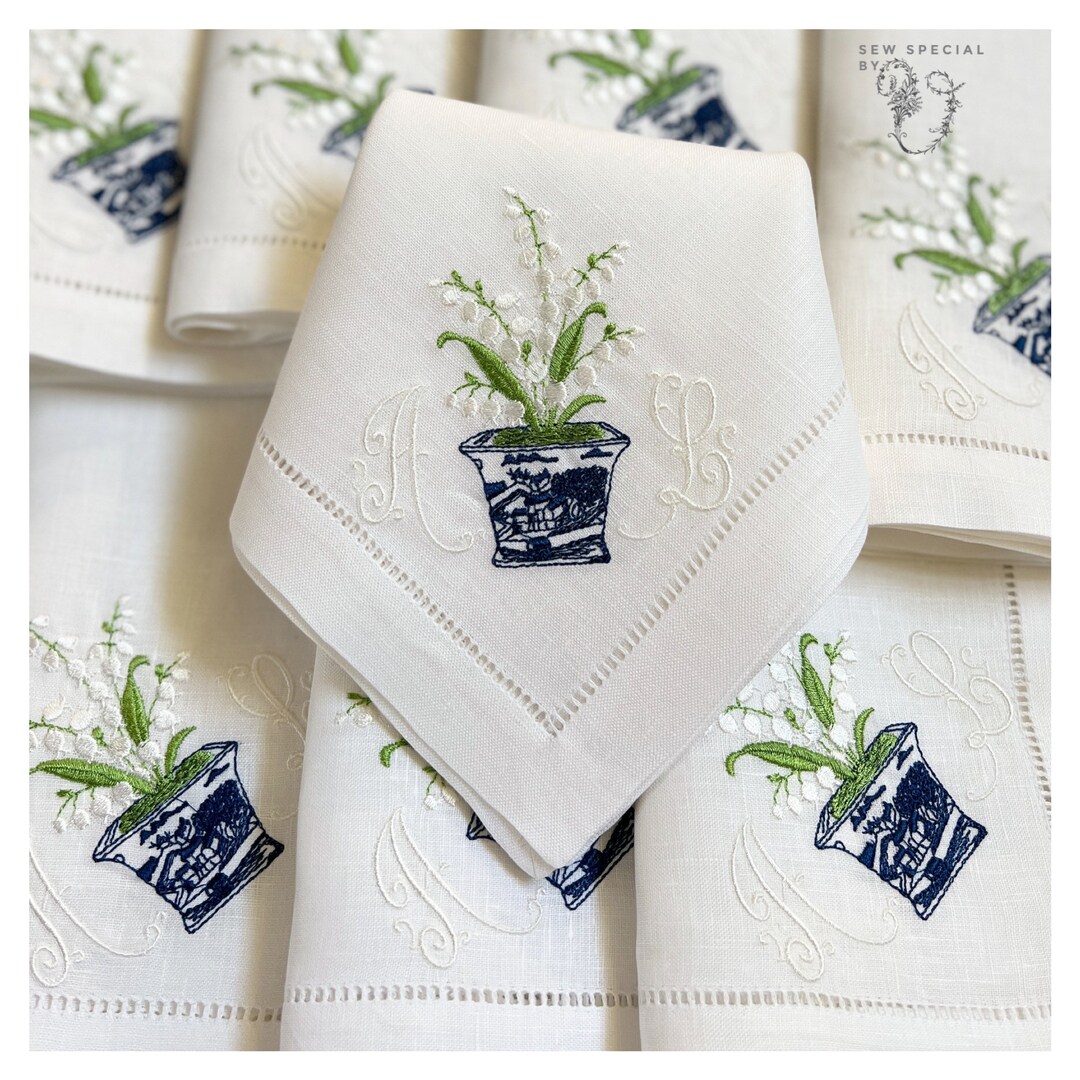 Dinner Napkins, Embroidered Potted Lily of the Valley Napkins - Etsy