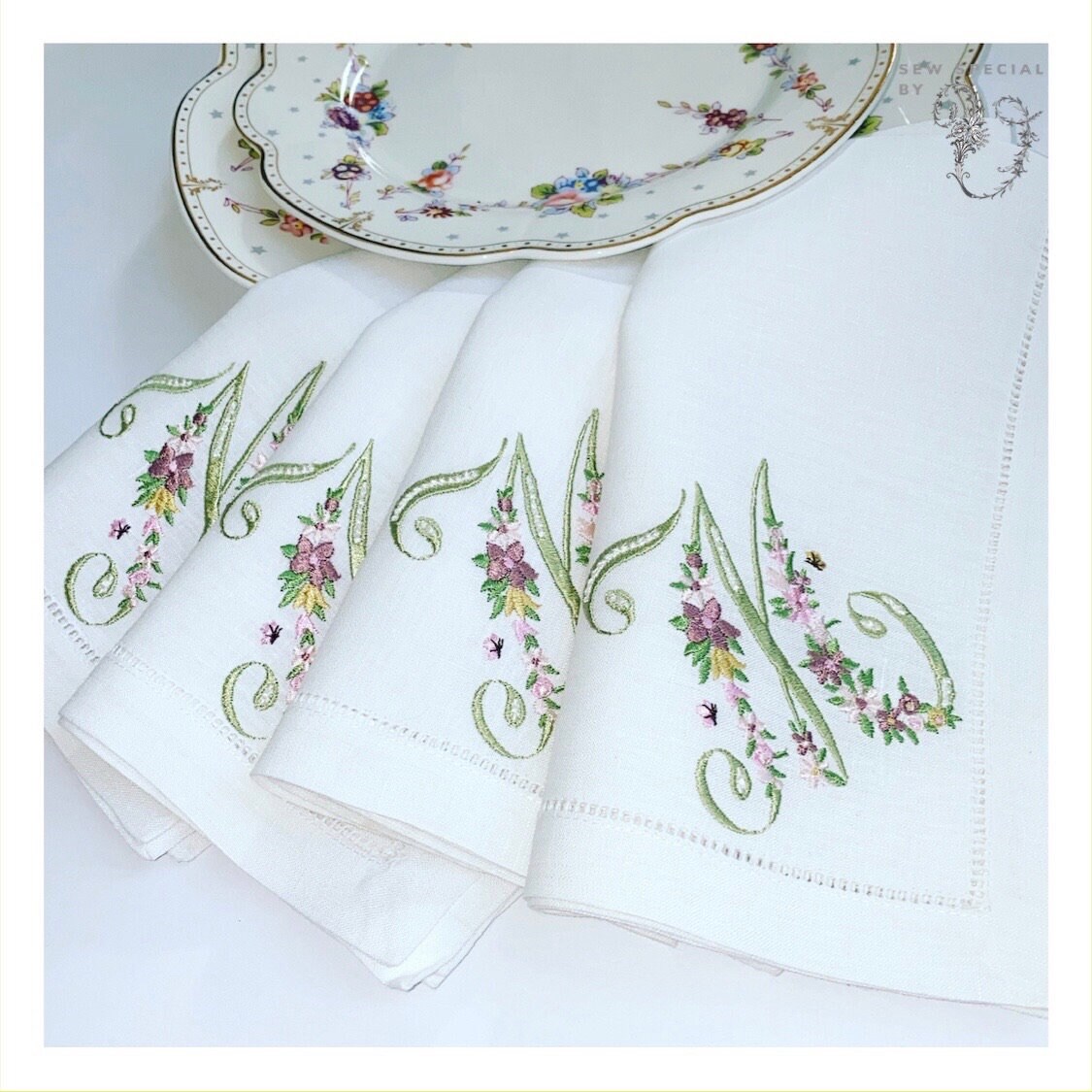 Embroidered Linen Hemstiched Napkins - Etsy