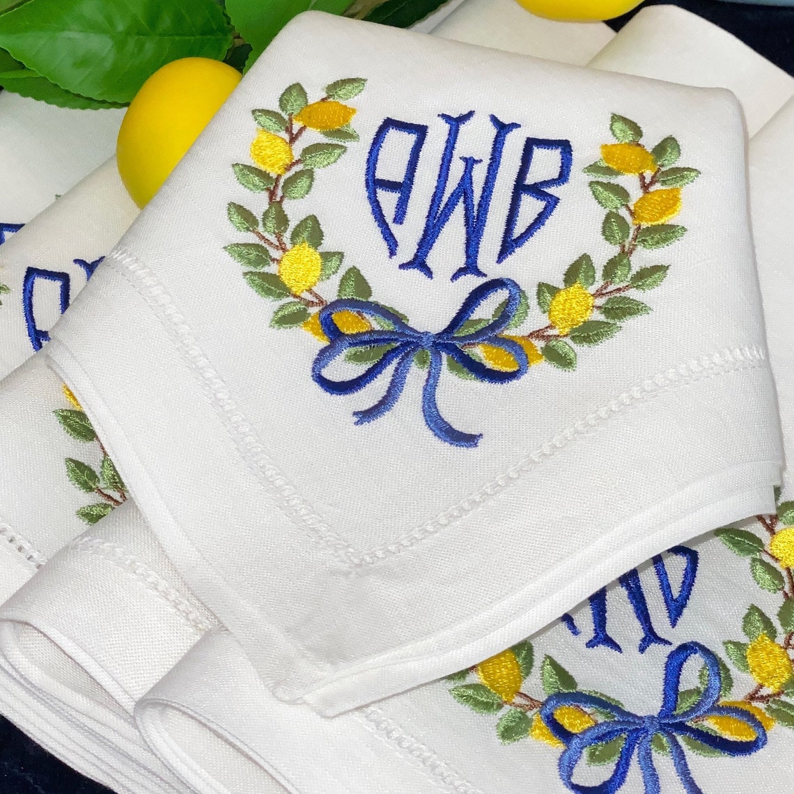 Embroidered Linen Hemstiched Napkins - Etsy