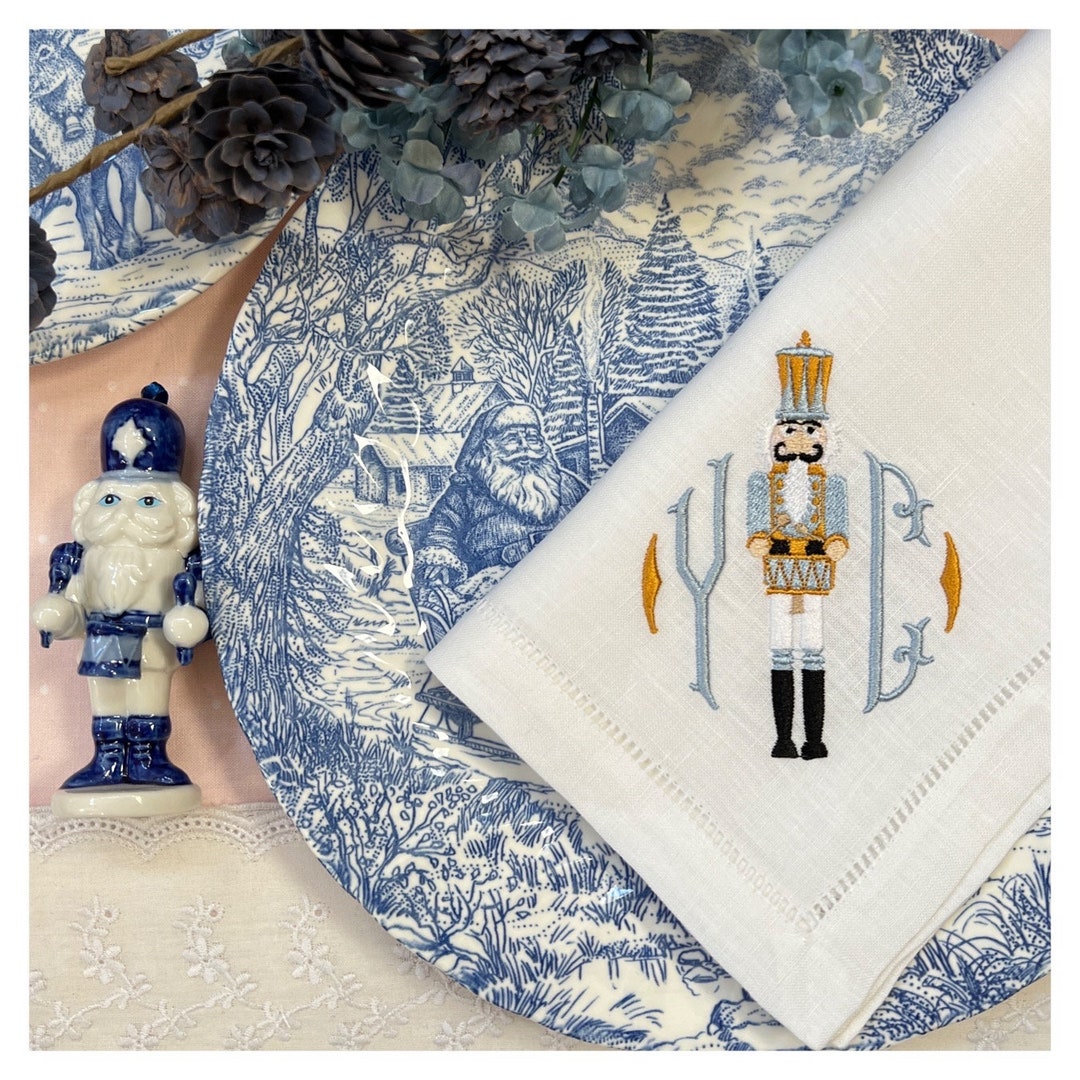 Embroidered Linen Hemstiched Napkins, Nutcracker Napkibs, Christmas ...