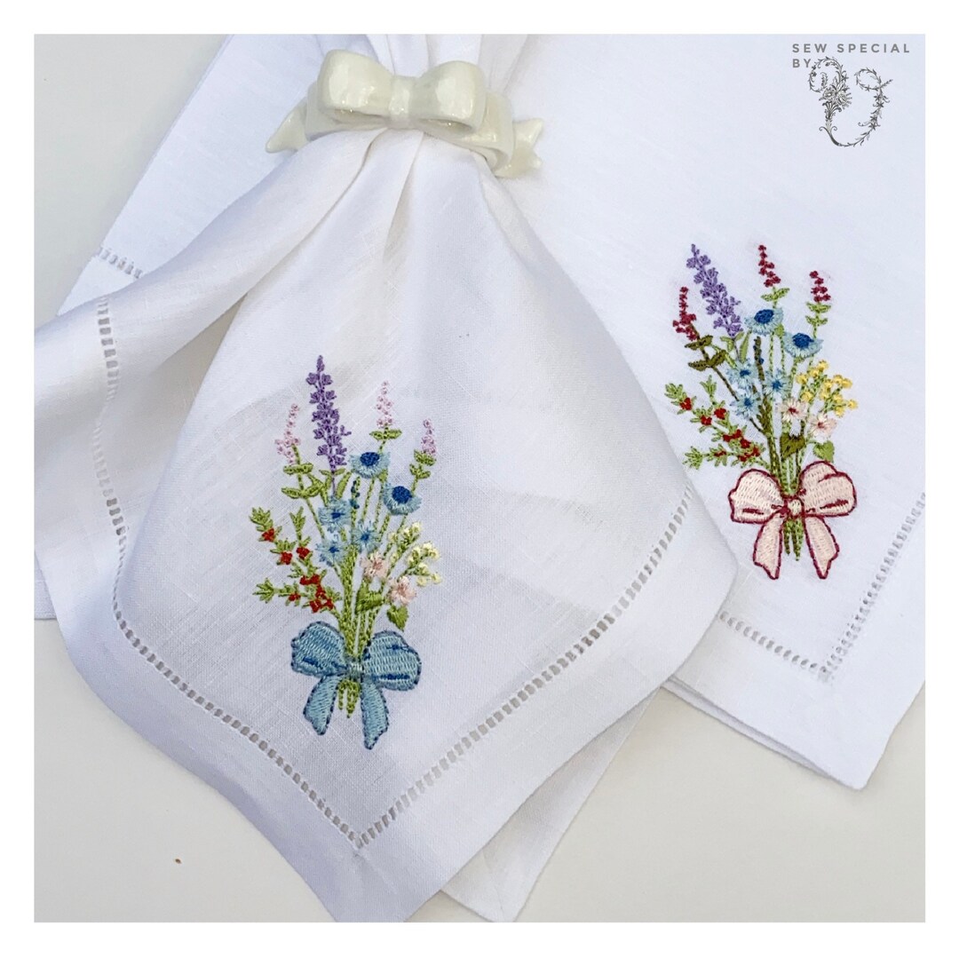 Embroidered Linen Monogrammed Hemstitched Napkins - Etsy