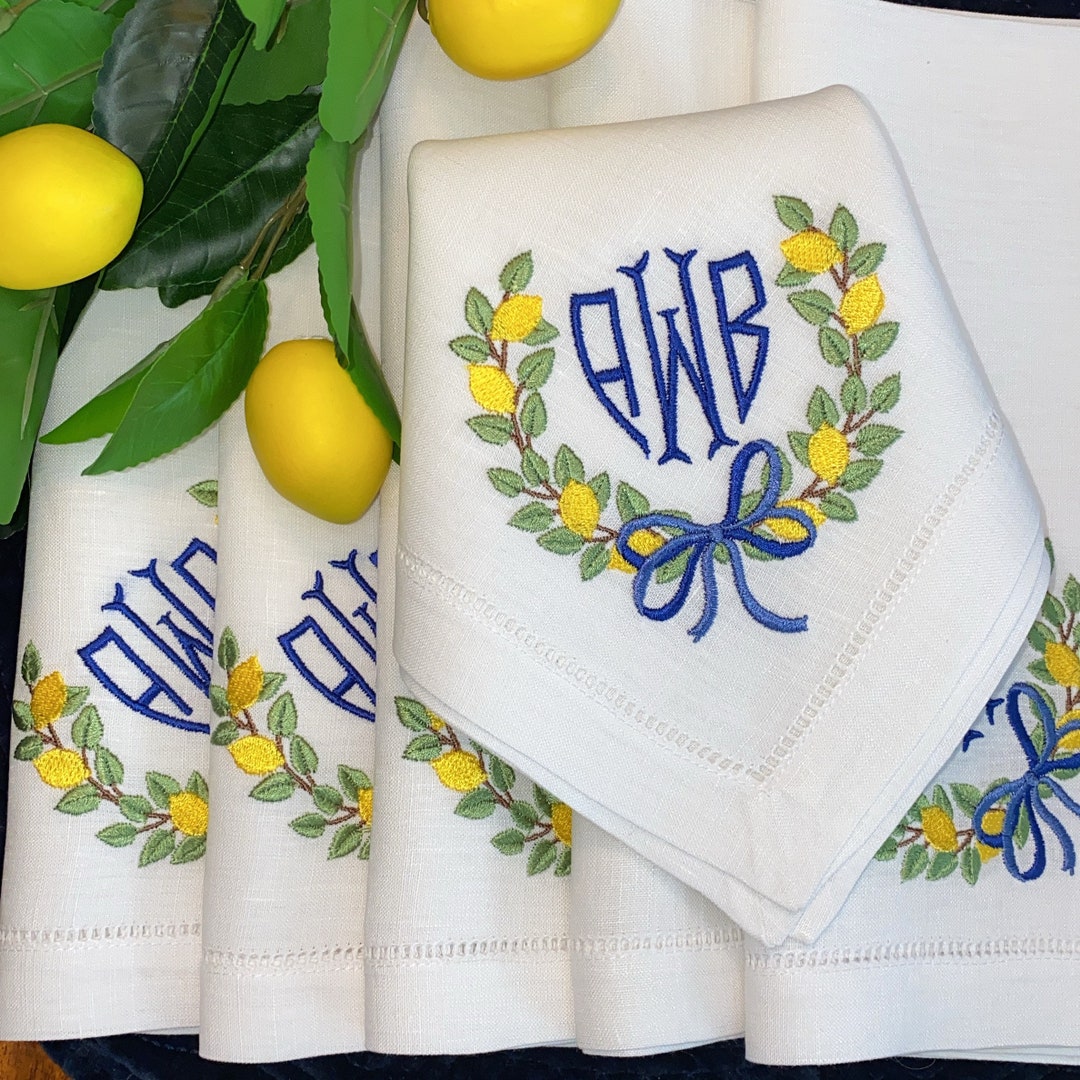 Embroidered Linen Hemstiched Napkins - Etsy