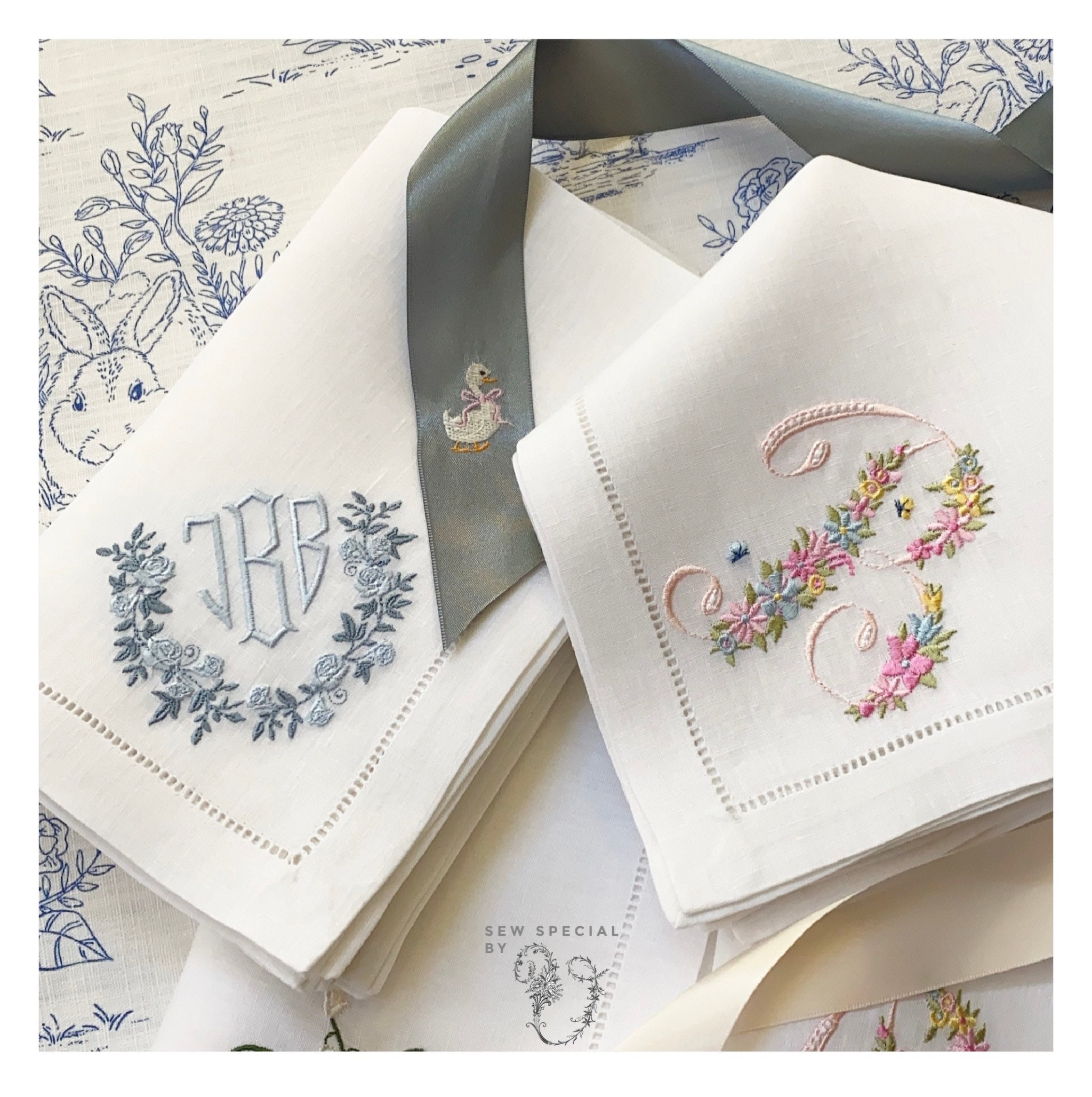 Embroidered Linen Hemstiched Napkins - Etsy