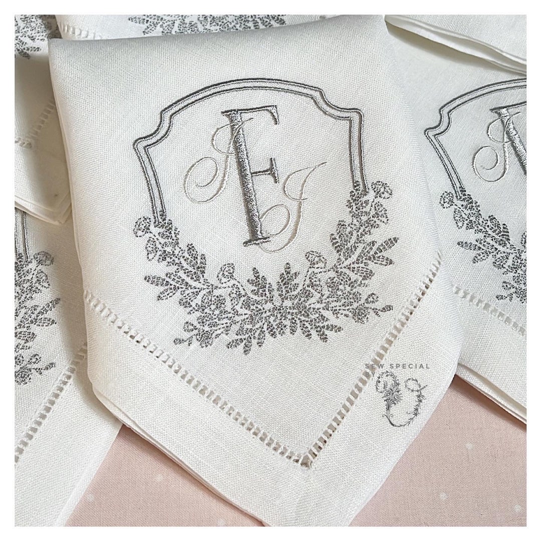 Monogrammed Linen Hemstiched Napkins, Personalized Linens, Monogrammed ...