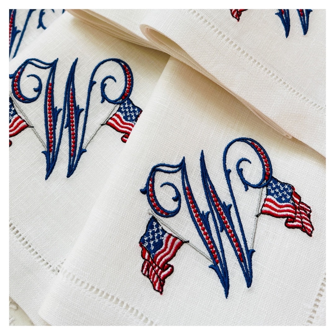 One Letter Monogram Embroidered Hemstitched Linen Dinner Napkins - Etsy