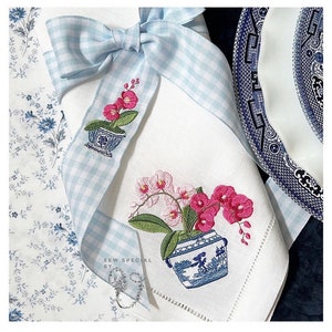 Embroidered Ribbon, Orchid Chinoiserie Pot Ribbon, Monogrammed Ribbon ...