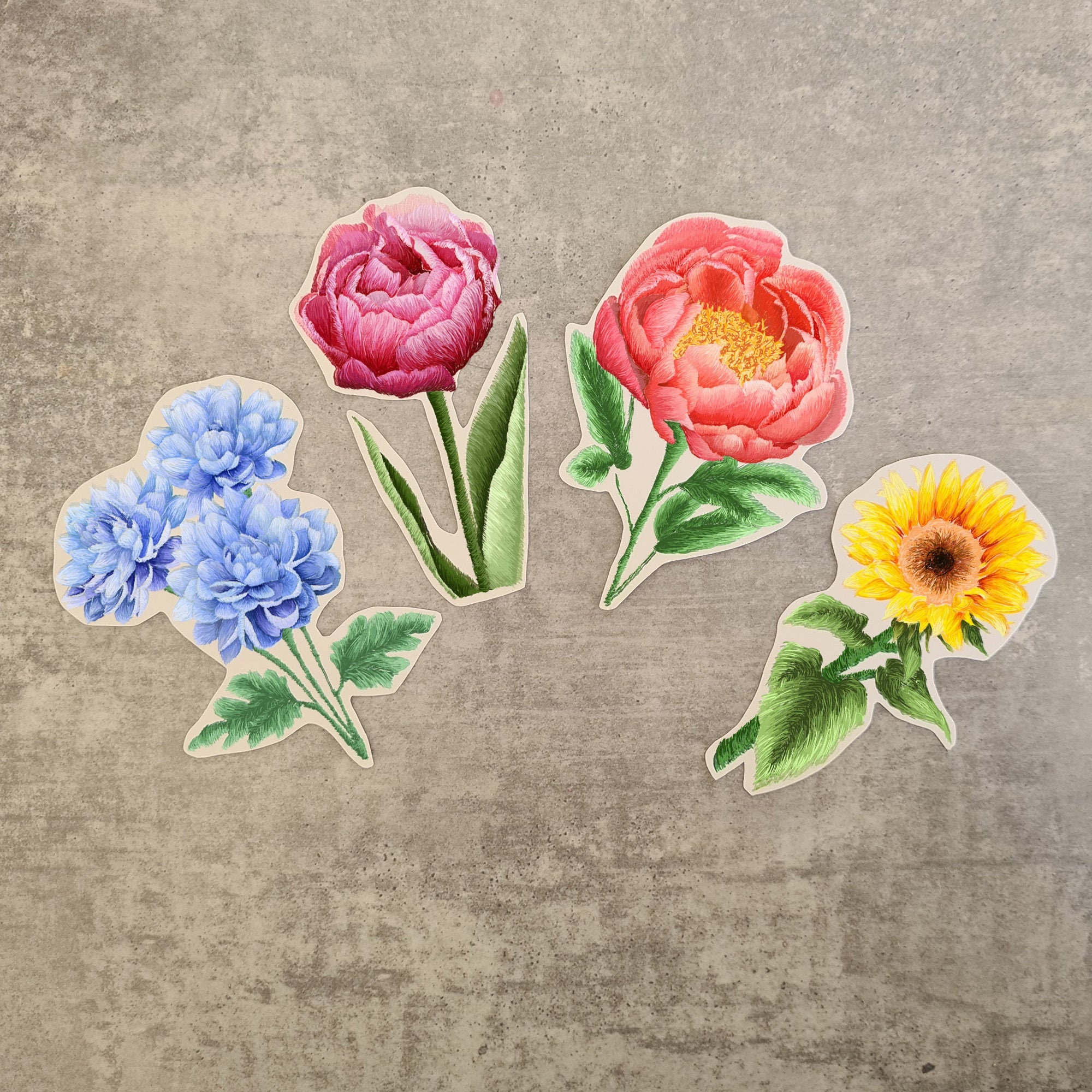 Flower Stickers Pack of 4 Colourful Floral Art Matte Vinyl | Etsy