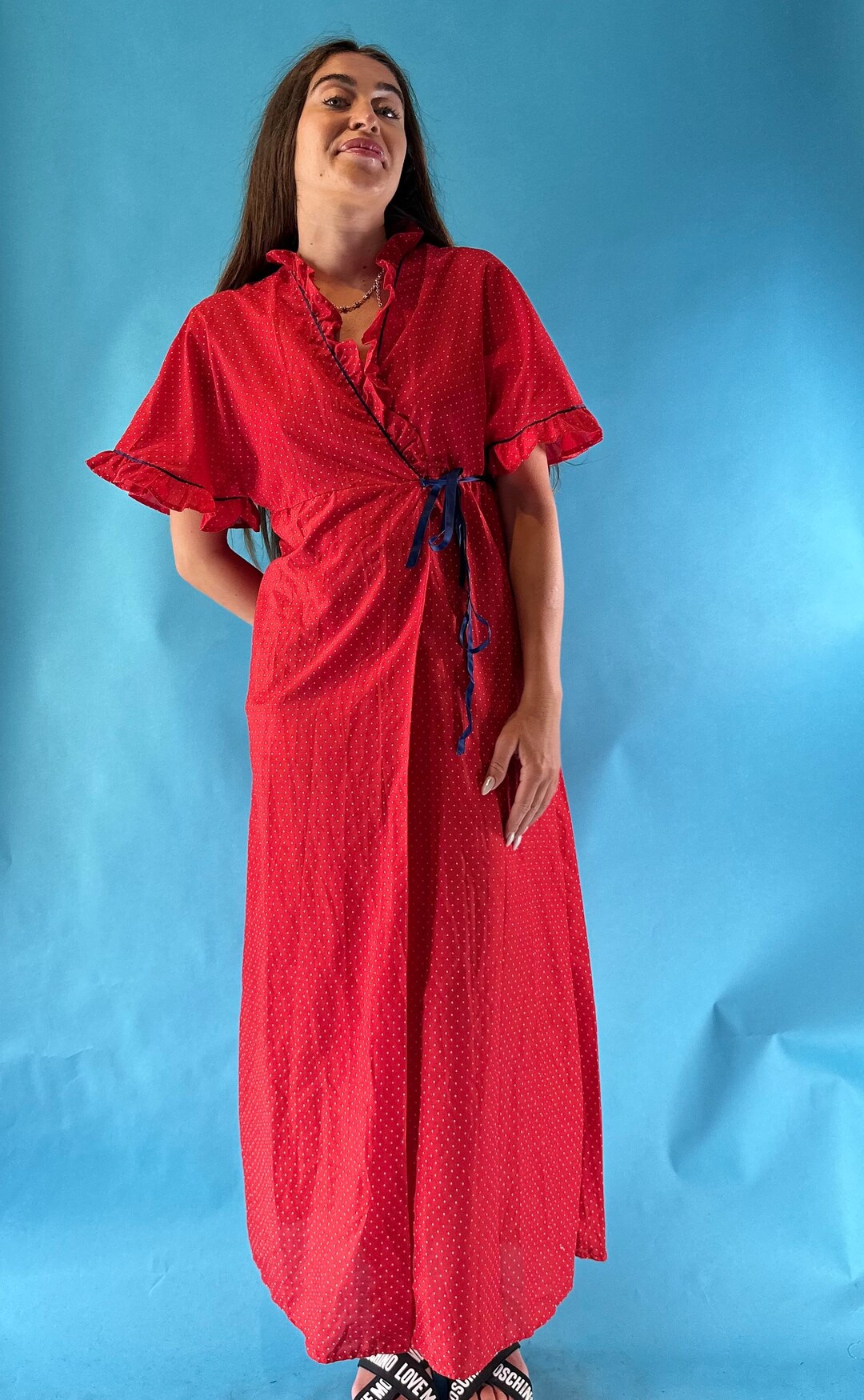 Vintage 1980s Red Wrap Around Dress. - Etsy