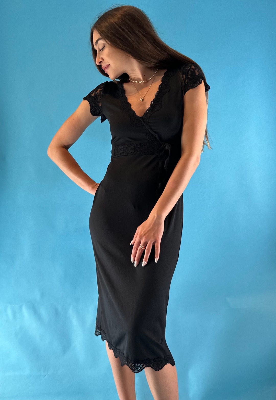 Vintage Y2K 2000s Black Wrap Midi Dress. - Etsy