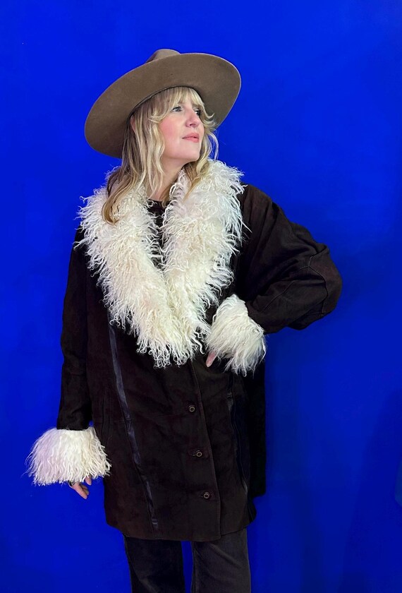 Vintage Rework Brown Suede Jacket Afghan Coat with Mo… - Gem