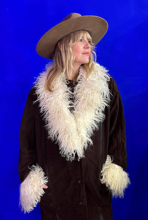 Vintage Rework Brown Suede Jacket Afghan Coat with Mo… - Gem