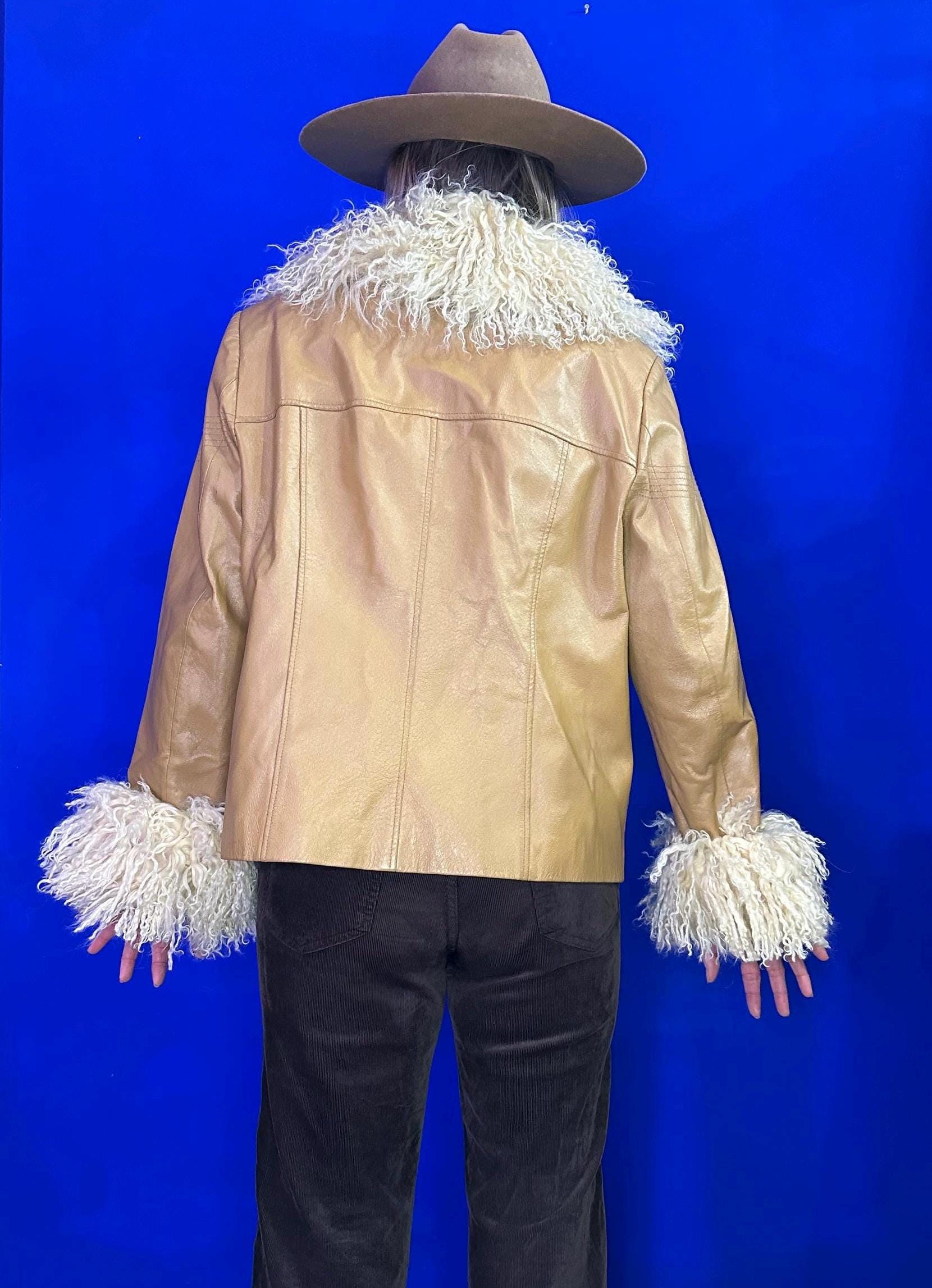 Vintage Rework Leather Trench Afghan Coat With Mongolian Wool Trim ...