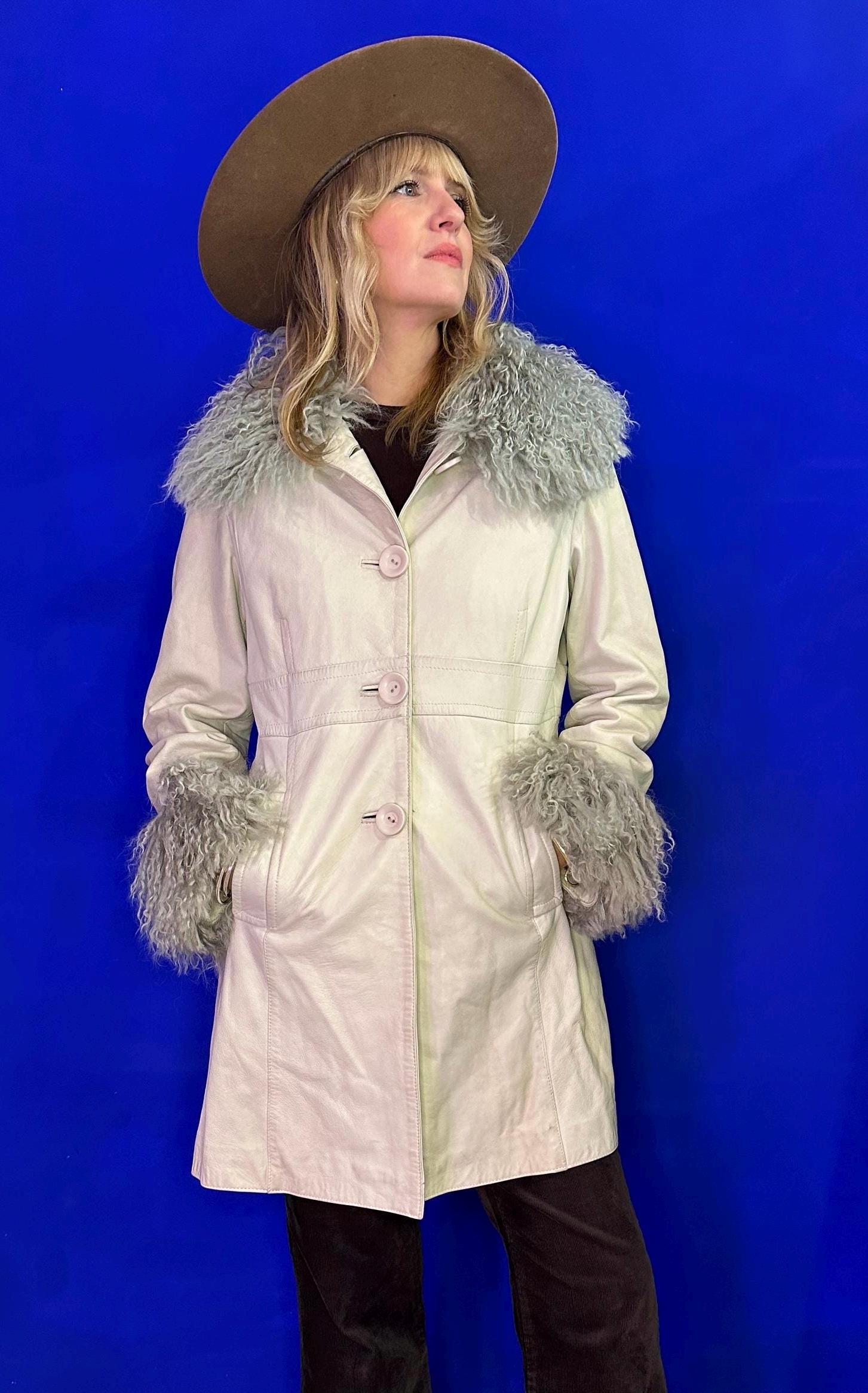 Vintage Rework Leather Trench Afghan Coat With Mongolian Wool Trim ...