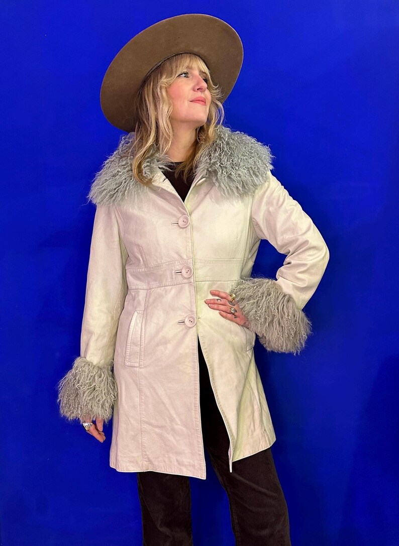 Vintage Rework Leather Trench Afghan Coat With Mongolian Wool Trim ...
