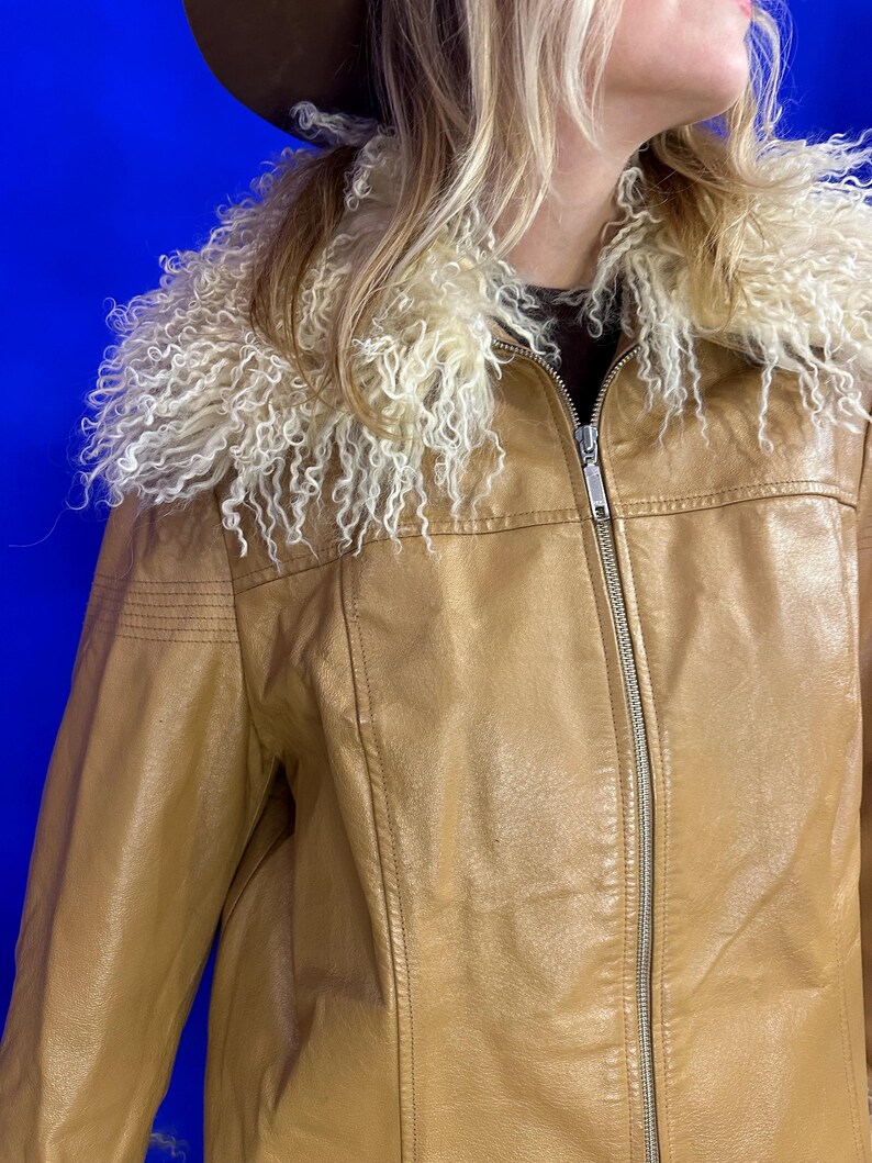 Vintage Rework Leather Trench Afghan Coat With Mongolian Wool Trim ...