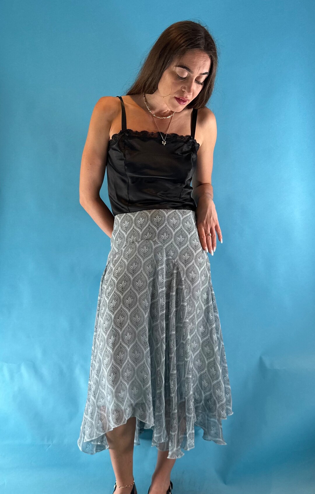 Vintage 1990s Coast Printed Waterfall Midi Skirt - Etsy
