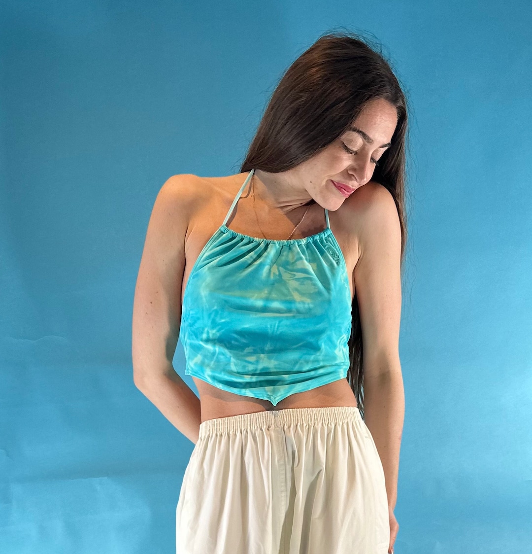 Vintage Y2K Oneil Blue Tie Dye Halterneck Tie Back Crop Top. - Etsy