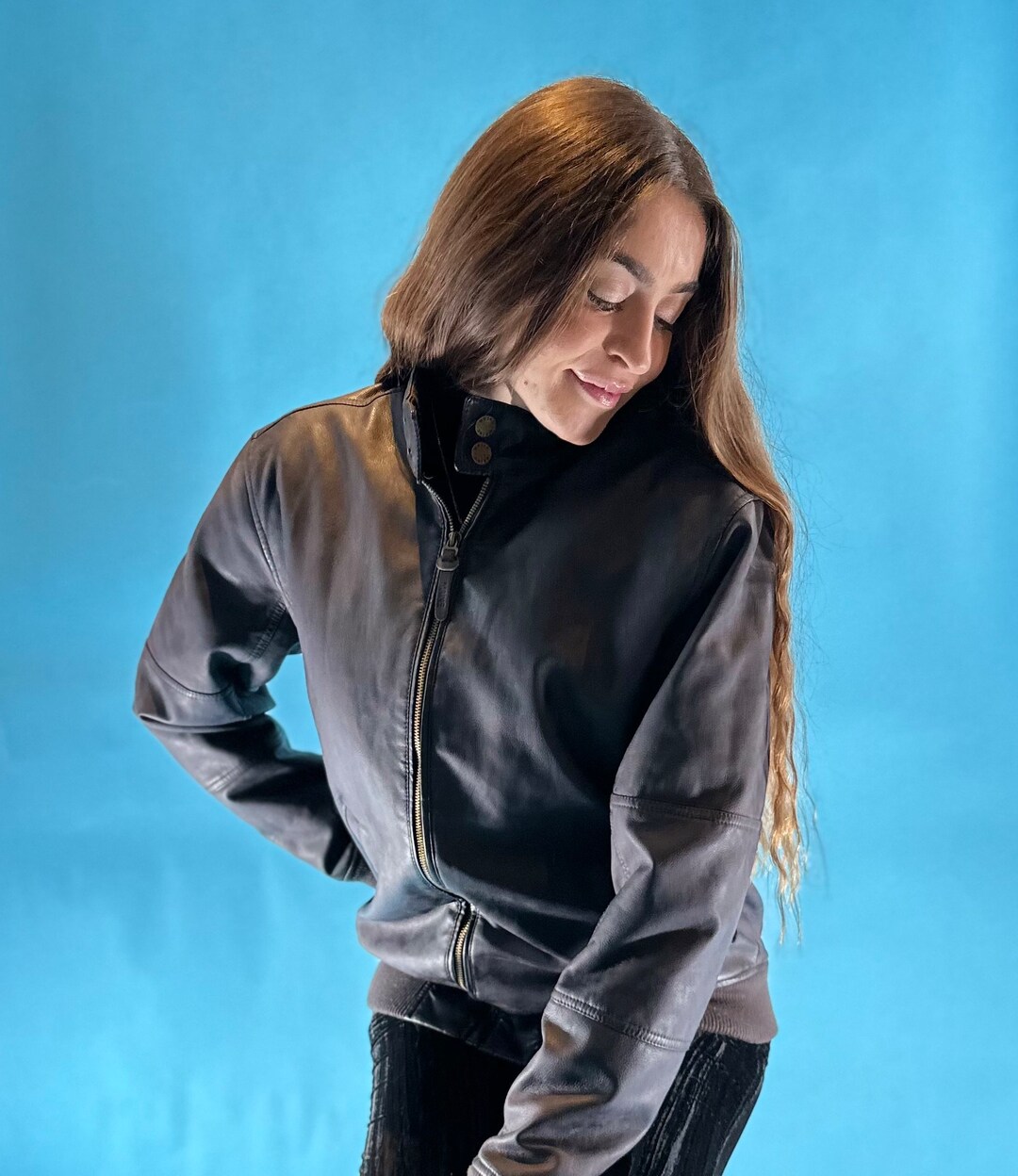 Vintage 1990s Maine Dark Brown Cuffed Zip up Leather Bomber Jacket. - Etsy