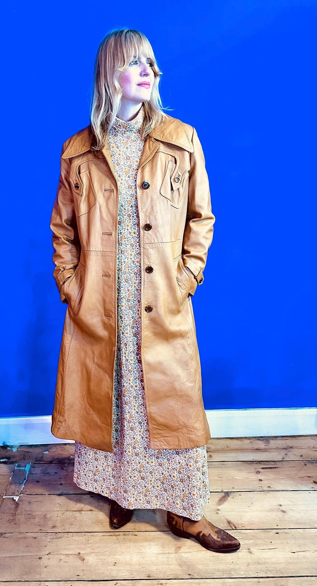 Vintage Rework Leather Trench Afghan Coat With Mongolian Wool Trim ...
