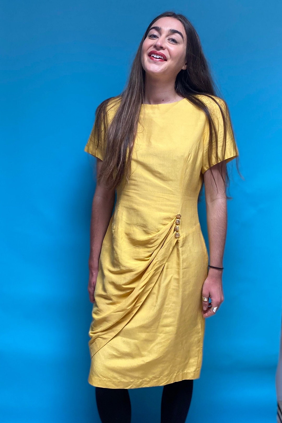 Vintage Silk Summer 80s Mustard Yellow Dress. Size 12 - Etsy