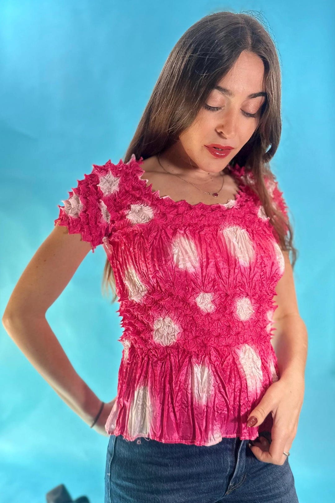 Vintage Y2K Pink & White Tie-dye Popcorn Top - Etsy