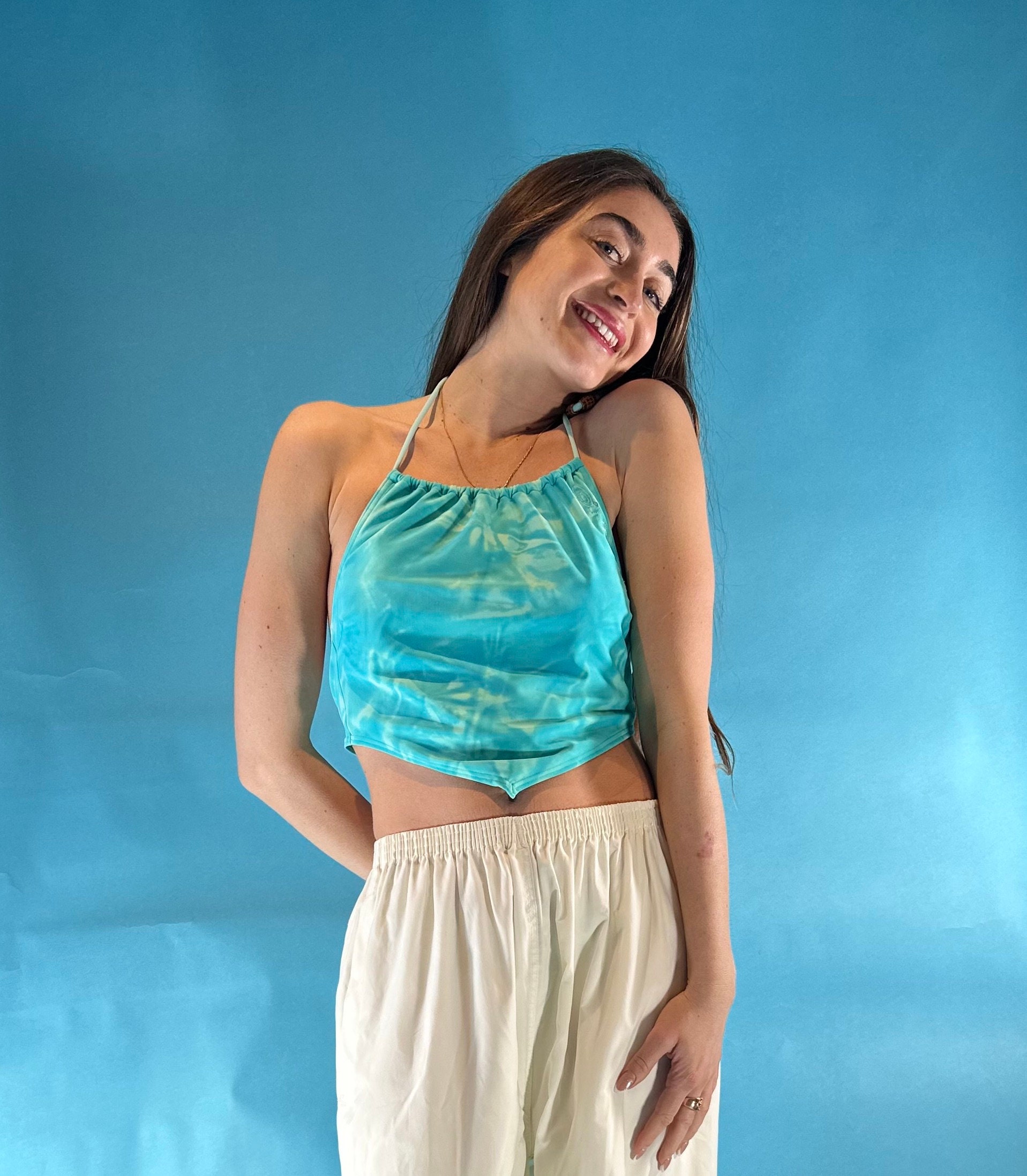 Vintage Y2K Oneil Blue Tie Dye Halterneck Tie Back Crop Top. - Etsy