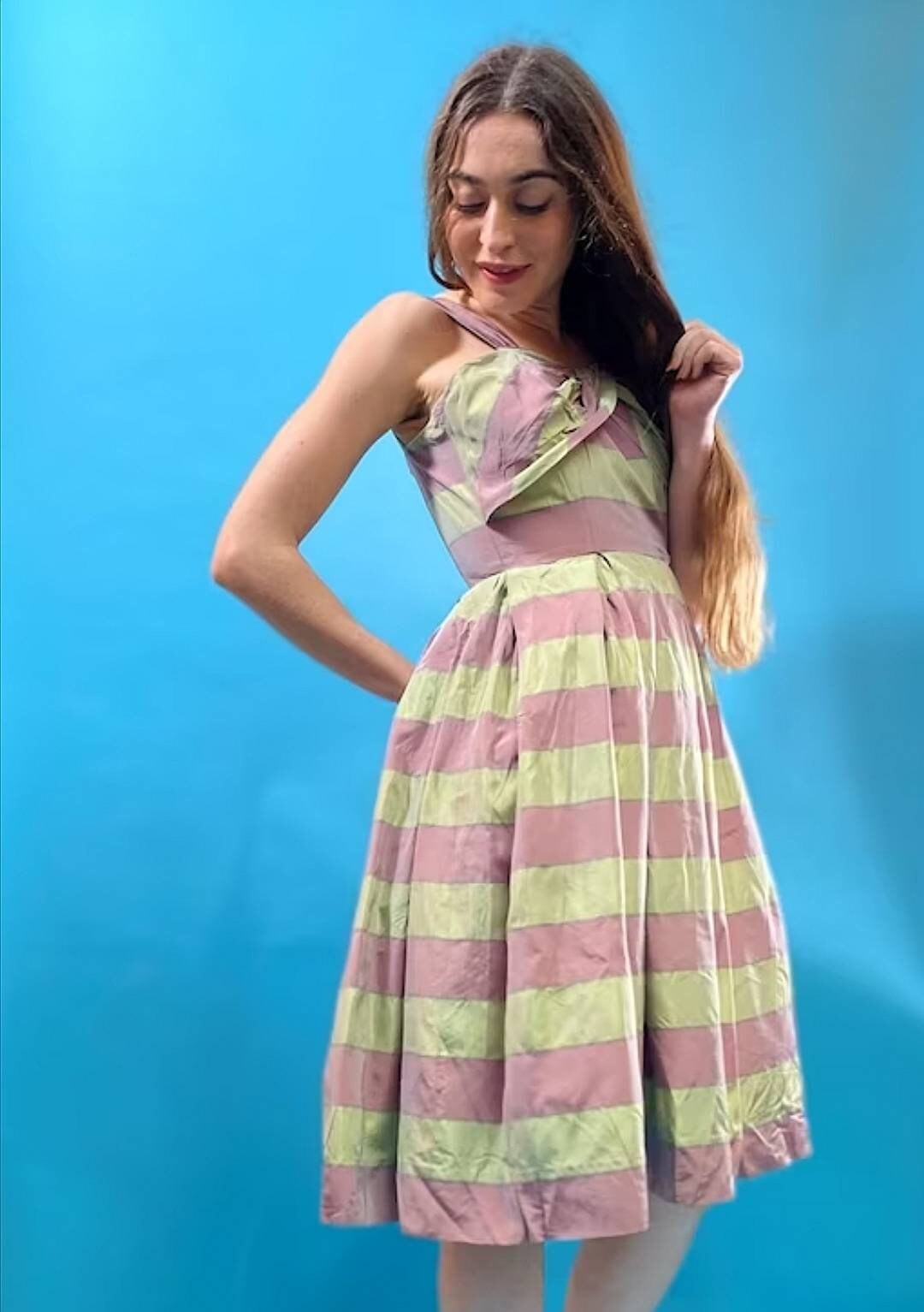 Vintage Revival 50s Striped Teffeta Dress. - Etsy