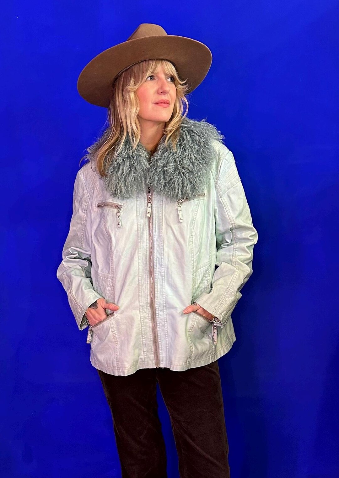 Vintage Rework Faux Leather Jacket Afghan Coat With Mongolian Sheep ...