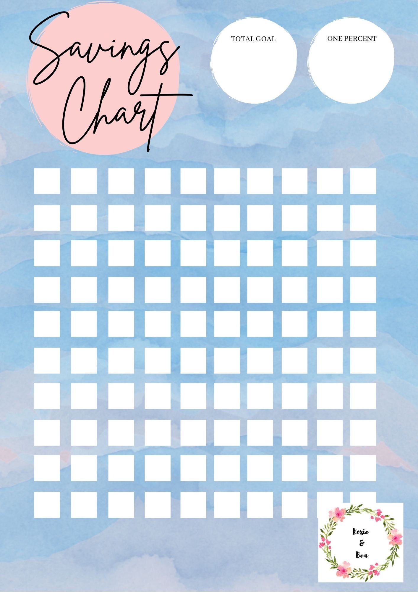 Blue and Pink 1% Savings Chart A4 Printable, Debt Free Journey, Sinking ...