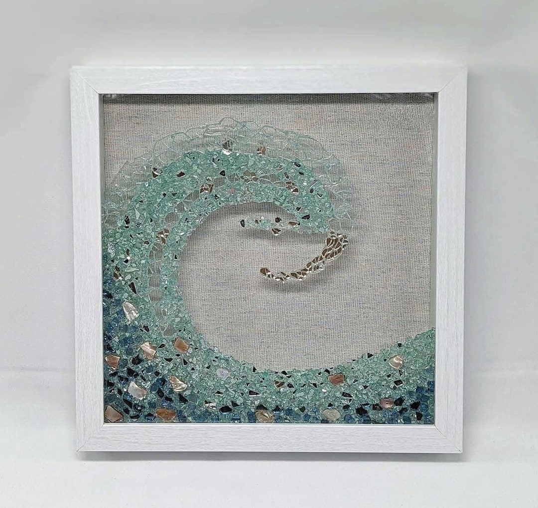 Gorgeous Ocean Wave Art in Seaglass Colored, Crushed Glass. Frame Color ...