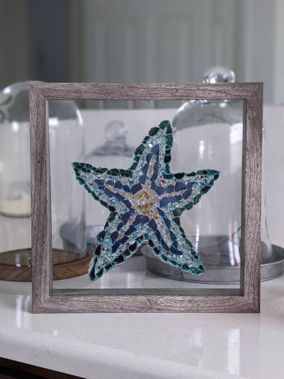 Crushed Glass Starfish in Teal Blue Aqua and Gold. | Etsy