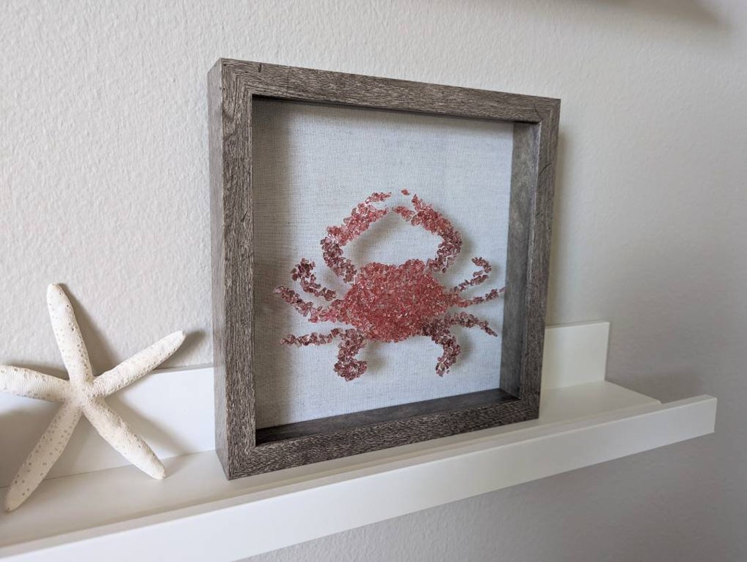 Glass Crab Art in Red and Wine Colored Crushed Glass With Gold Flakes ...