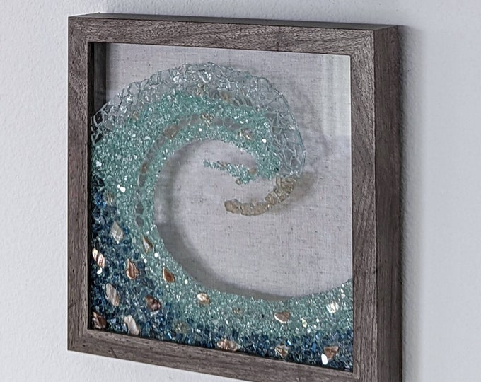 Gorgeous Ocean Wave Art in Seaglass Colored, Crushed Glass. Frame Color ...