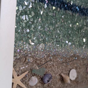 Sea Shell Beach Scene Art With Cobalt and Aqua Crushed Glass, Shells ...