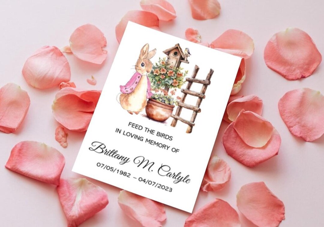 Custom Bird Seed Packet Favors, Budget Rabbit Funeral Seed Favor ...