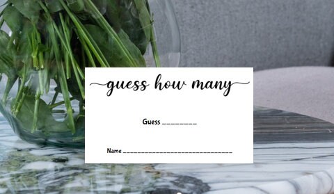 Guess How Many Cards, Candy Guessing Game Cards, Calligraphy Script ...