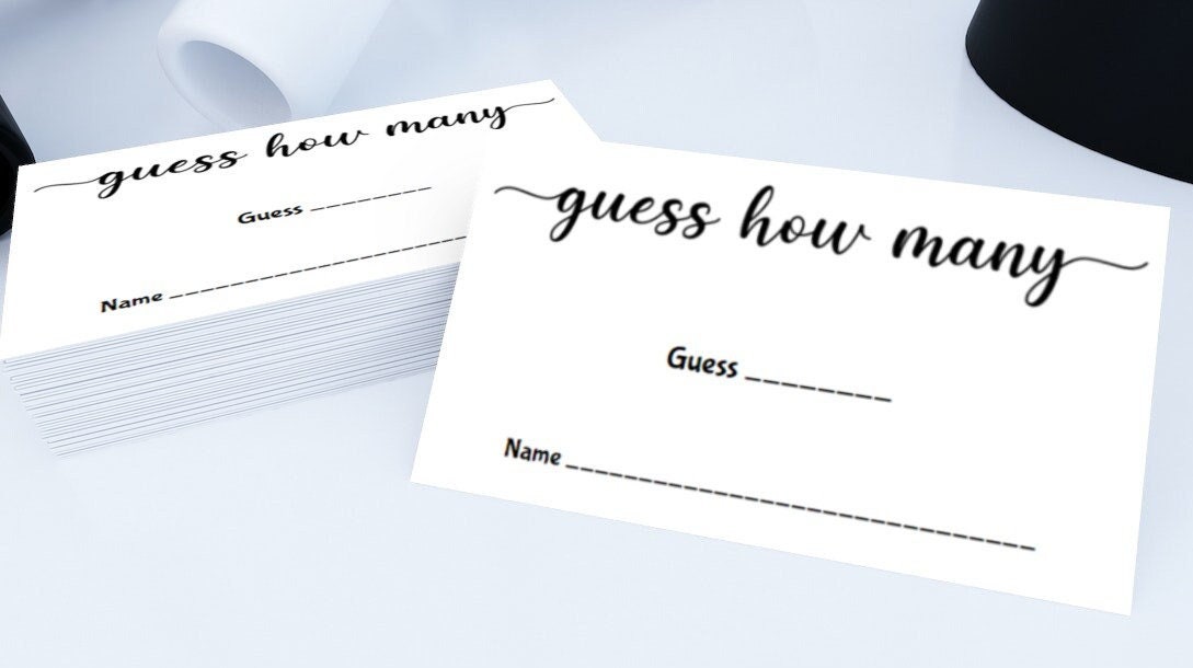 Guess How Many Cards, Candy Guessing Game Cards, Calligraphy Script ...