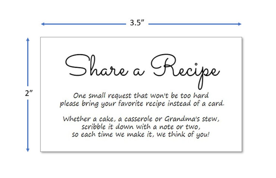 Recipe Request Cards for Bridal Baby Couples Showers - 2 X 35 Printed ...