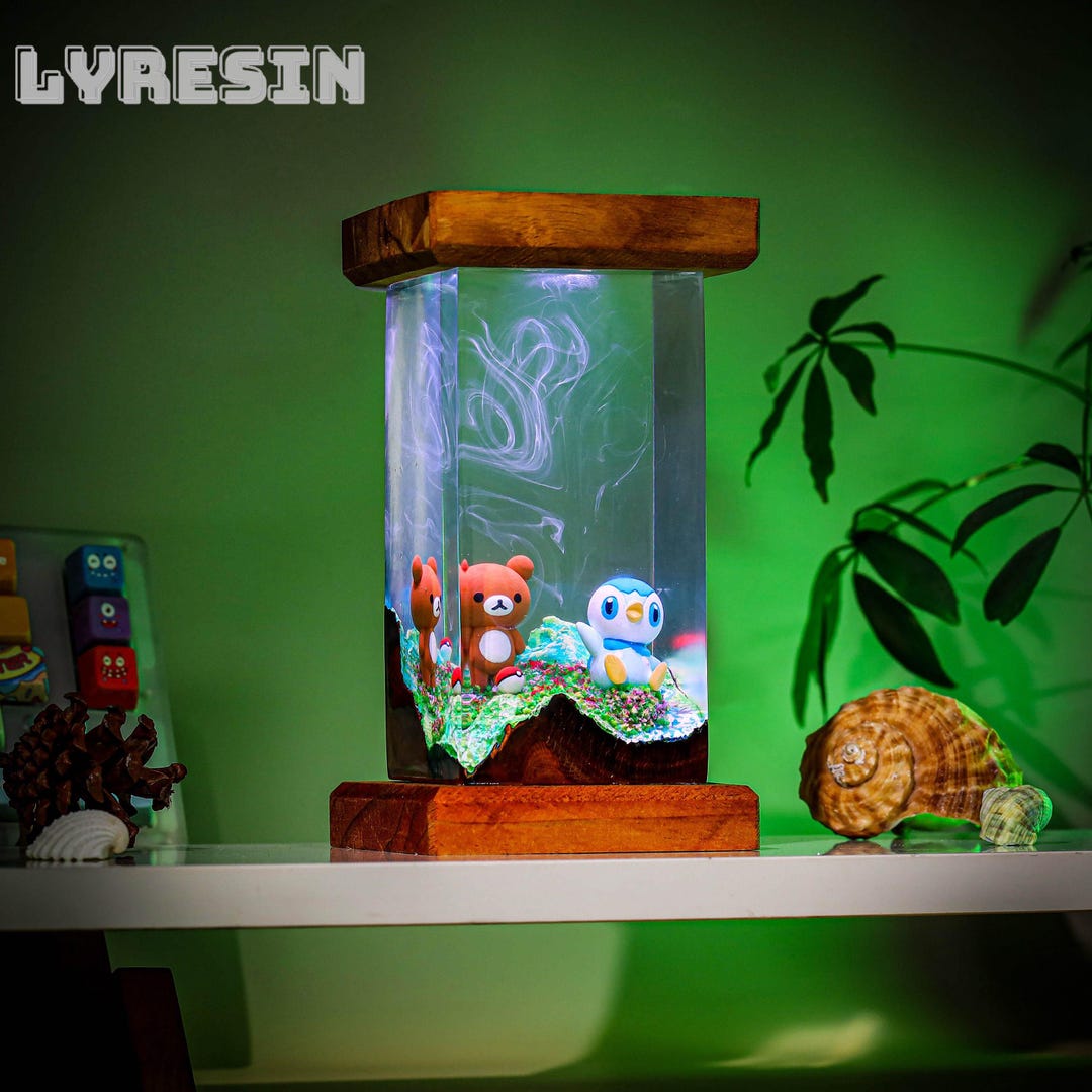 Ku.ma and Pipl.up Pok.emo.n Epoxy Lamp Custom Pok.emon Resin Lamp Resin ...