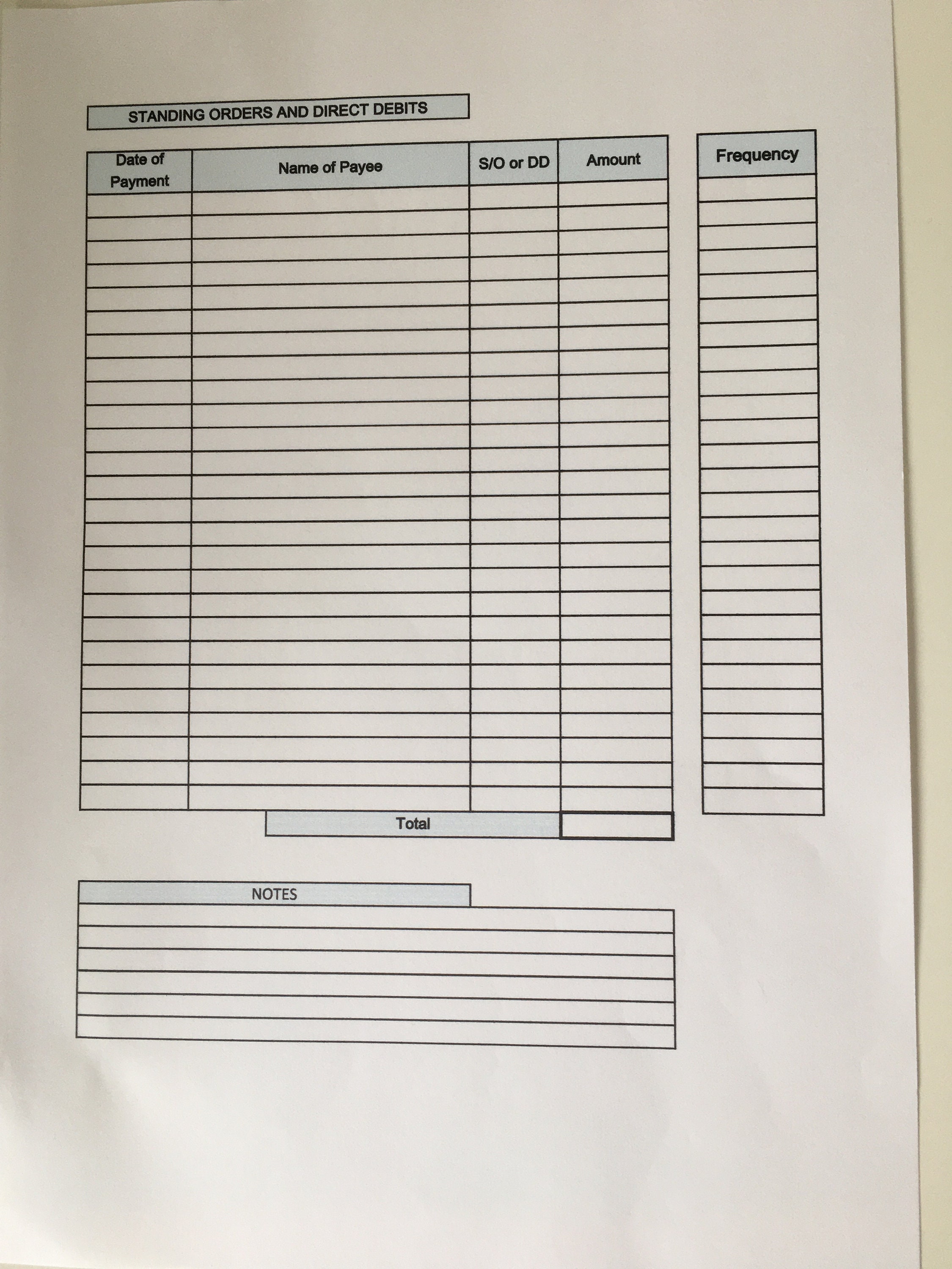 Standing Order and Direct Debit List - Etsy