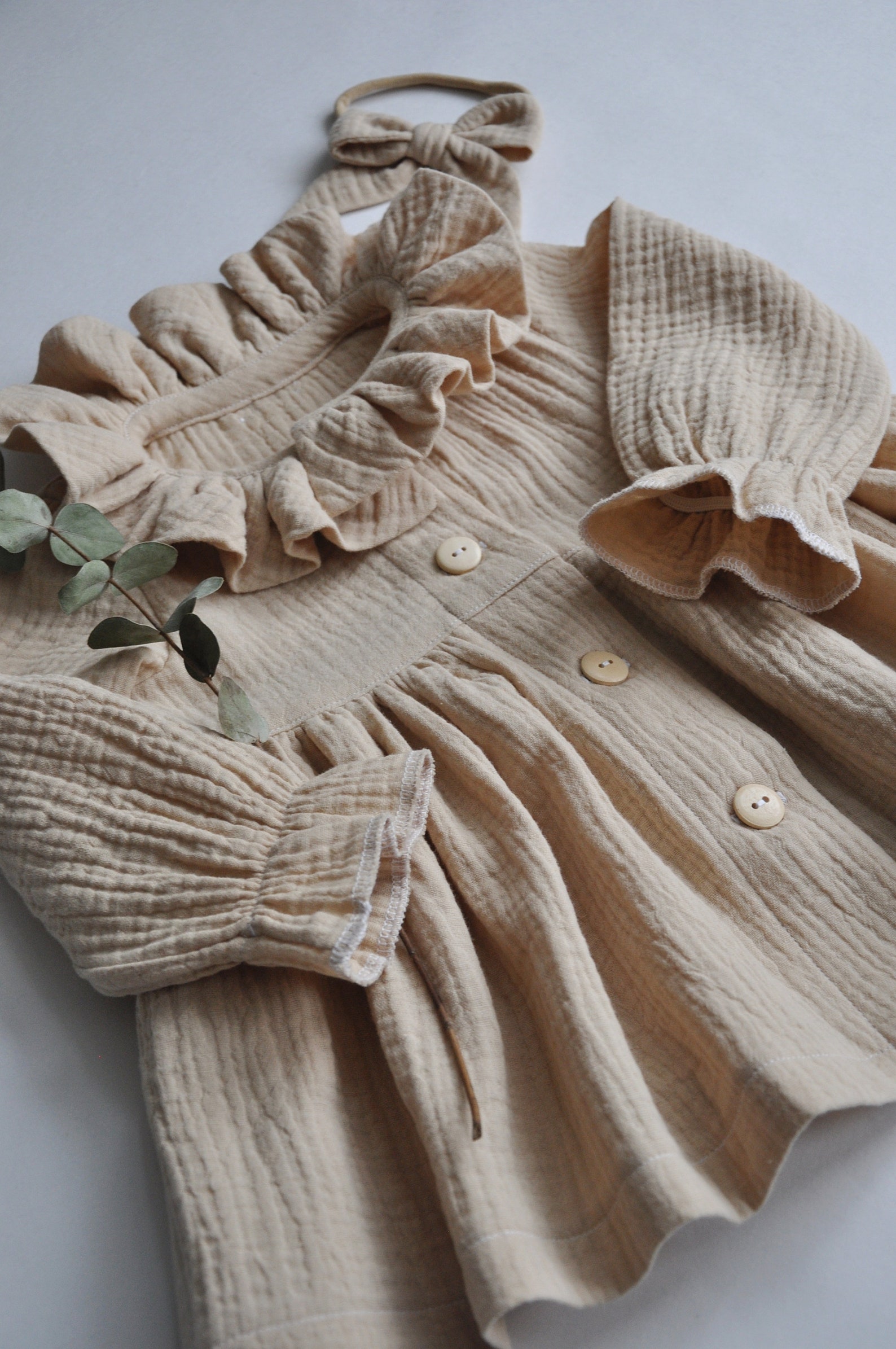 Organic Long Sleeve Baby Girl Muslin Dress Beige Cotton - Etsy