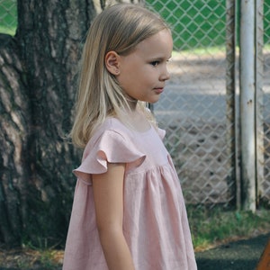 Flutter Sleeve Girl Linen Dress, Romantic Flower Girls Dress, Ruffle ...