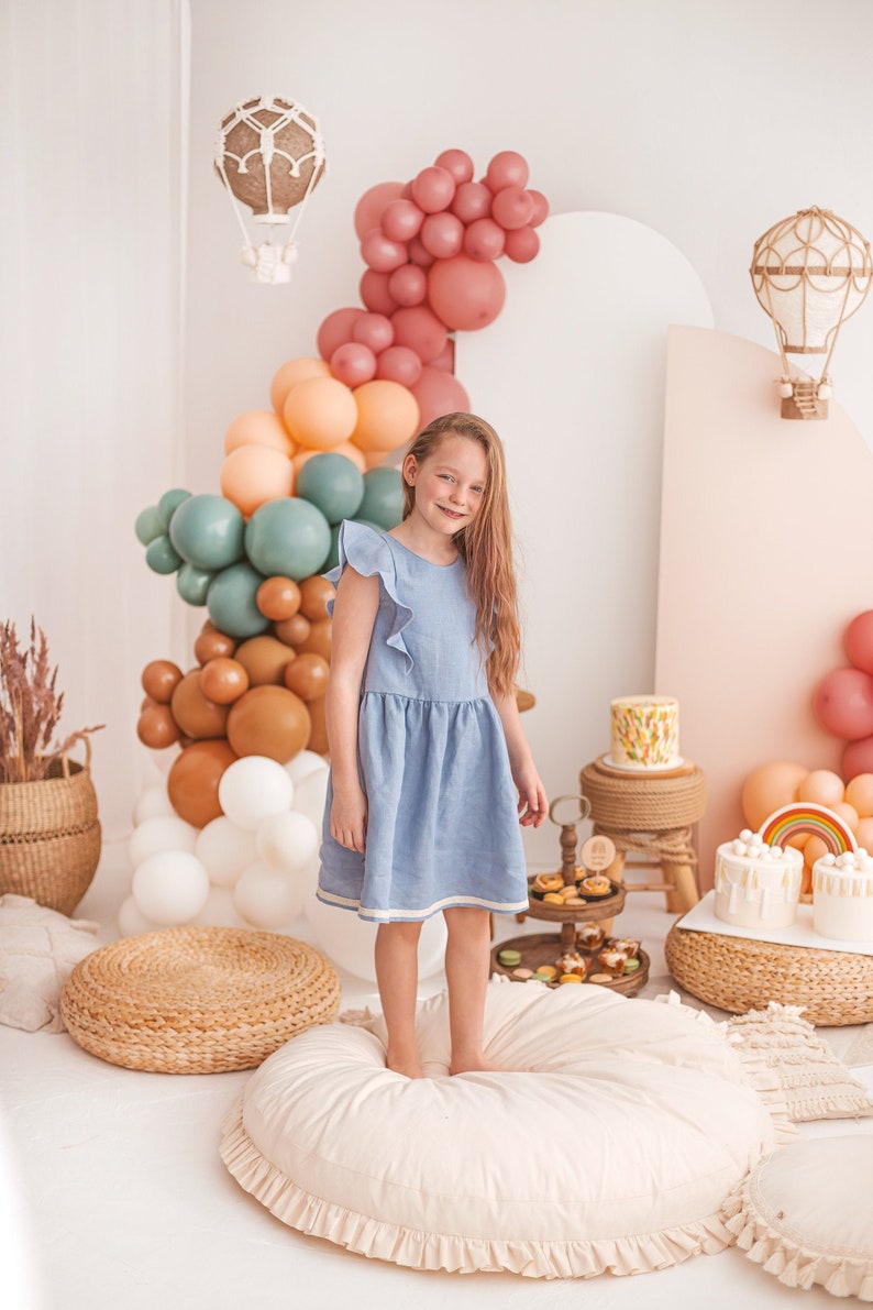 Blue Magic Linen Dress Girls Flutter Sleeve Little Dresses - Etsy