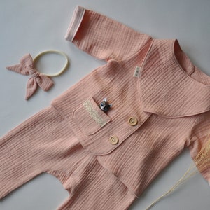 Pink Muslin Baby Girl Set, Organic Cotton Newborn Girl Baptism Set ...