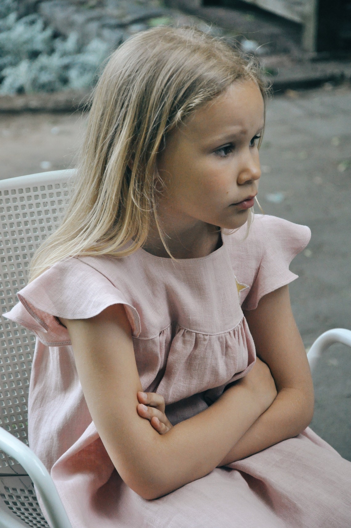 Flutter Sleeve Girl Linen Dress Romantic Flower Girls Dress | Etsy