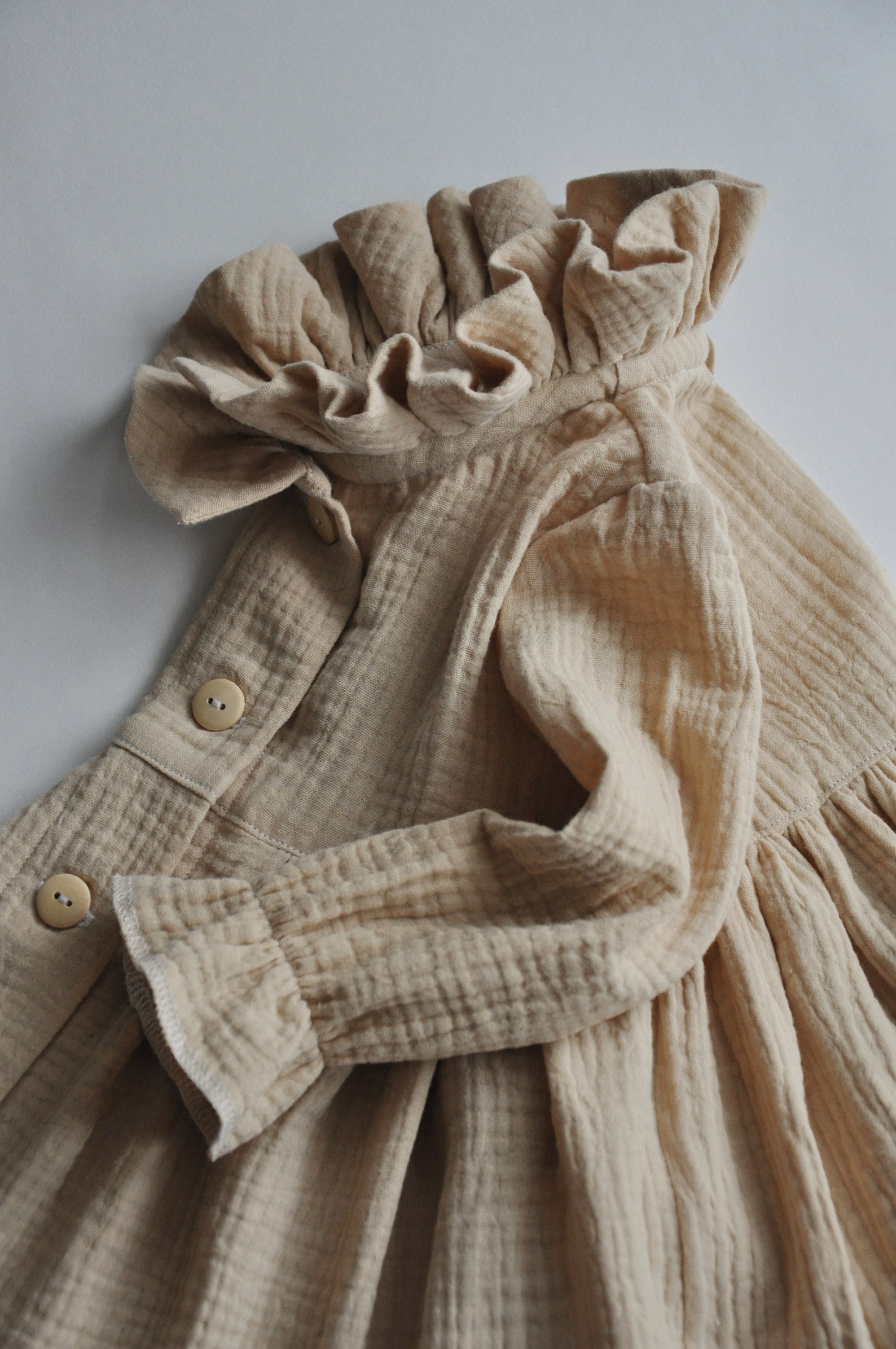 Organic Long Sleeve Baby Girl Muslin Dress Beige Cotton - Etsy