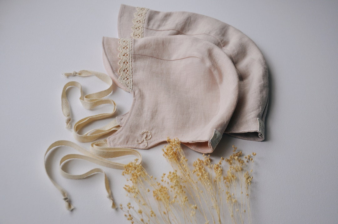 Vintage Newborn Linen Bonnet With Ties, Boho Kids Summer Hat ...