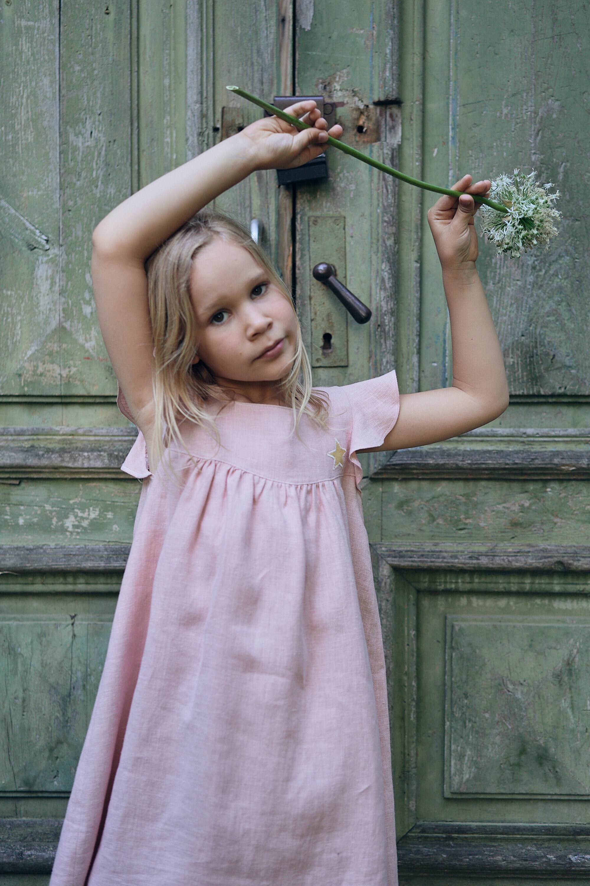 Flutter Sleeve Girl Linen Dress Romantic Flower Girls Dress | Etsy