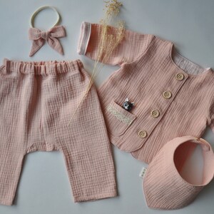 Pink Muslin Baby Girl Set, Organic Cotton Newborn Girl Baptism Set ...
